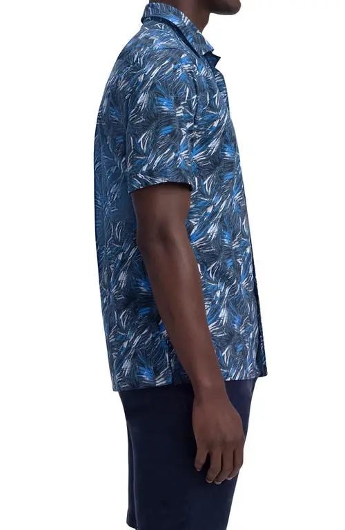Bugatchi Shaped Fit Print Stretch Cotton Short Sleeve Button-up Shirt