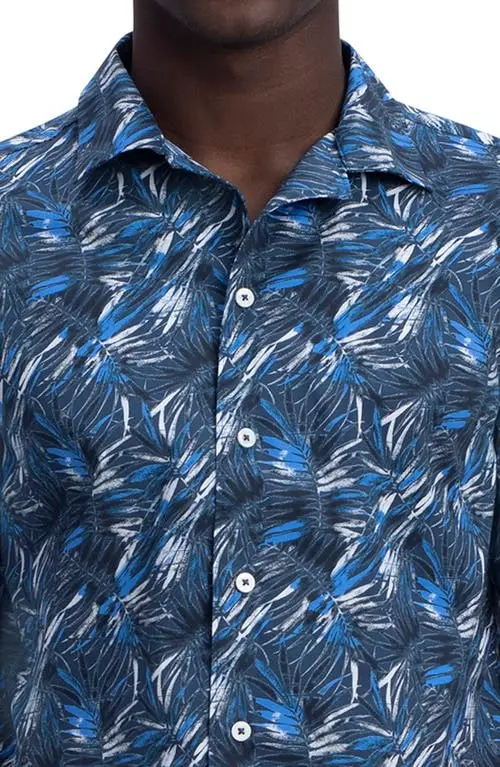 Bugatchi Shaped Fit Print Stretch Cotton Short Sleeve Button-up Shirt