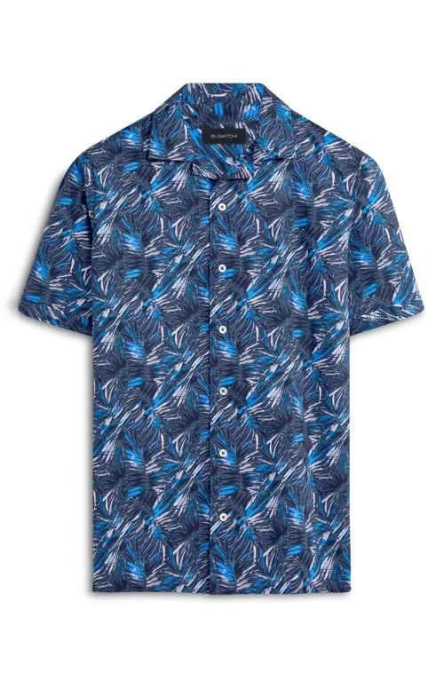 Bugatchi Shaped Fit Print Stretch Cotton Short Sleeve Button-up Shirt