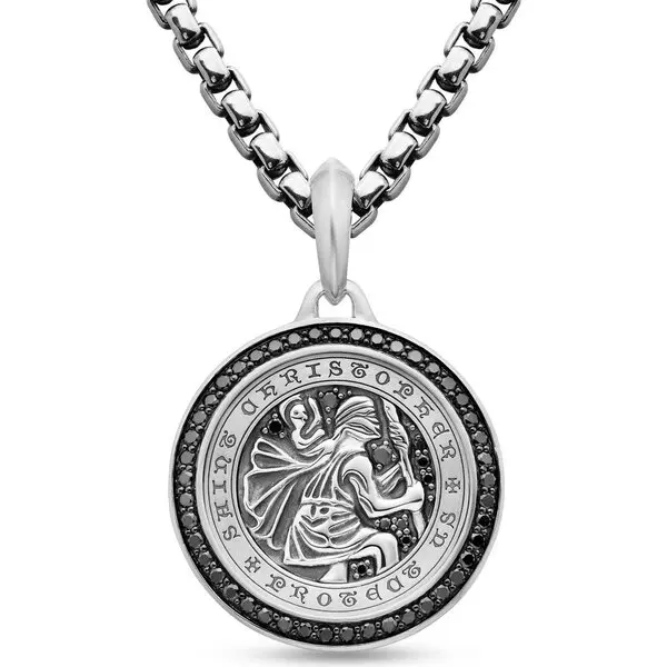David Yurman St. Christopher Amulet With Black Diamonds - Silver Pave
