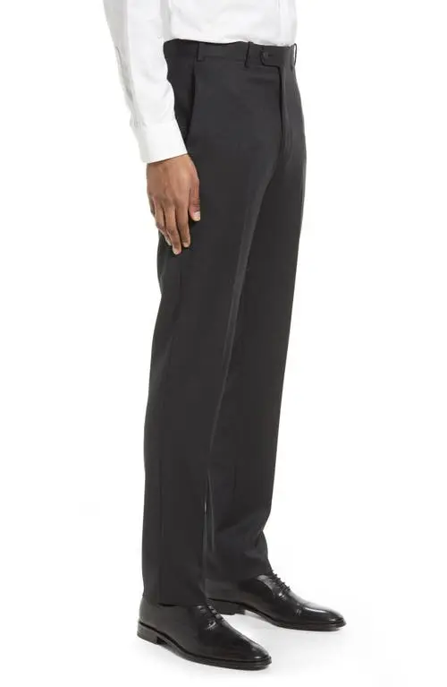 Jb Britches Flat Front Stretch Wool Trousers - Charcoal