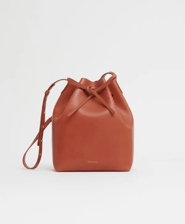 Mansur Gavriel Mini Leather Bucket Bag Brandy/Royal Editorialist