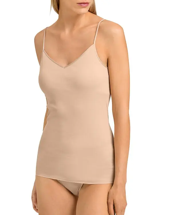 Hanro Cotton Seamless Padded Spaghetti Strap Cami - Beige
