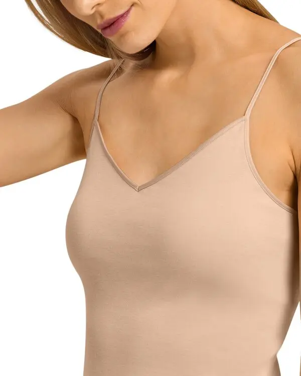 Hanro Cotton Seamless Padded Spaghetti Strap Cami - Beige