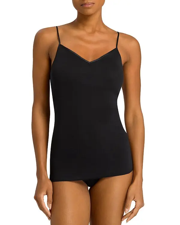 Hanro Cotton Seamless Padded Spaghetti Strap Cami - Black