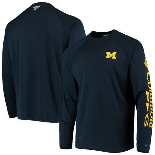 Columbia Michigan Wolverines Terminal Tackle Omni-shade Raglan Long Sleeve T-shirt - Navy
