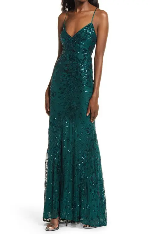 Lulus Sequin High-Low Maxi Dress In Forest Green - 50% Off | Editorialist