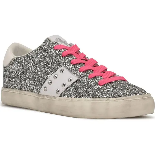 Nine West Sneaks Studded Sneakers - Silver Glitter/white