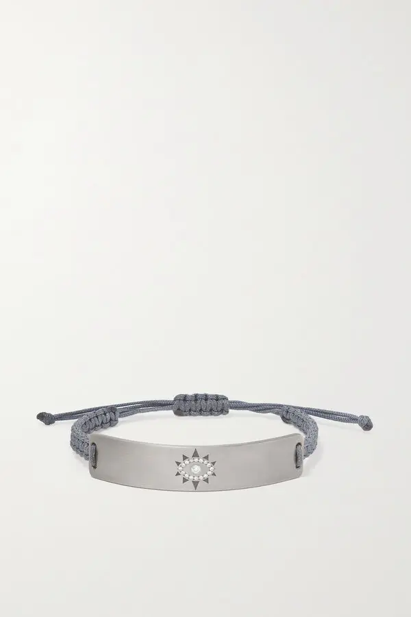 DIANE KORDAS Evil Eye Titanium And Cord Bracelet With Diamonds - Blue