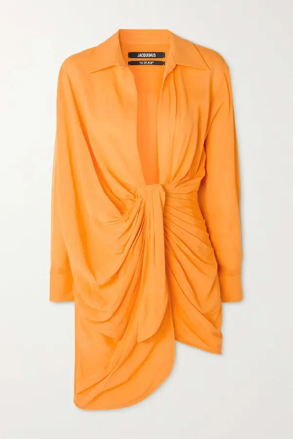 Jacquemus Bahia Draped Knotted Voile Mini Dress