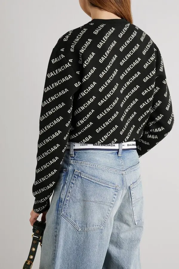 Balenciaga Intarsia-knit Cropped Sweater