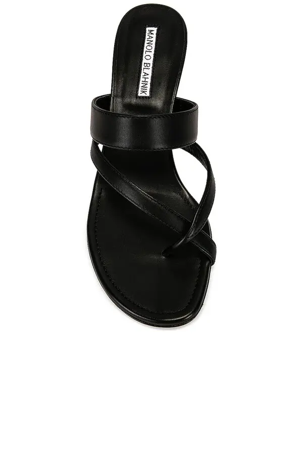 Manolo Blahnik Susa 50 Leather Sandal - Black