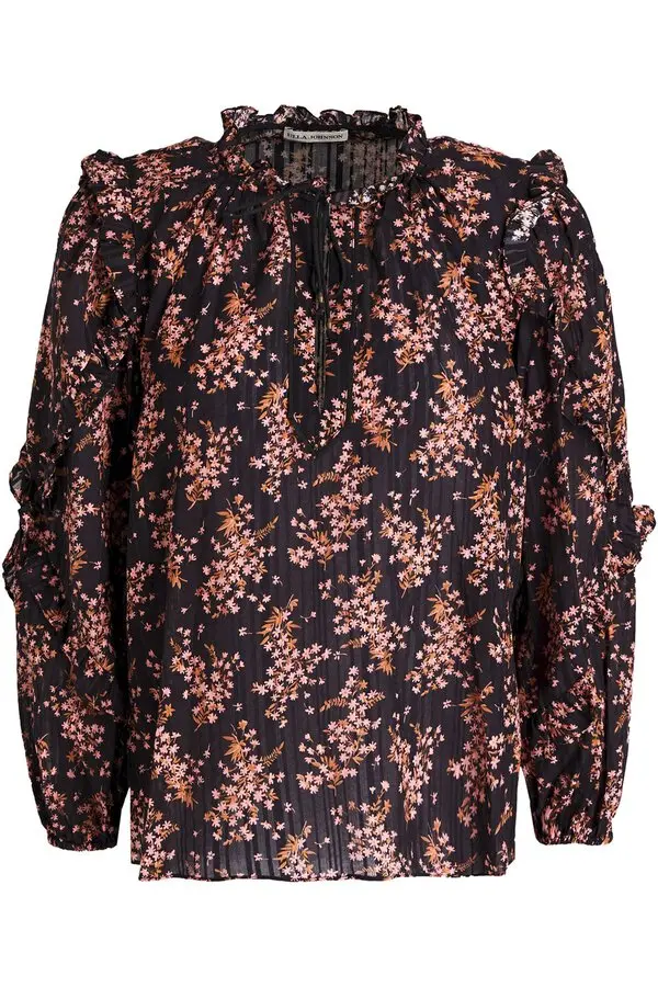 Ulla Johnson Manet Ruffled Floralprint Cottonblend Jacquard Blouse - Black