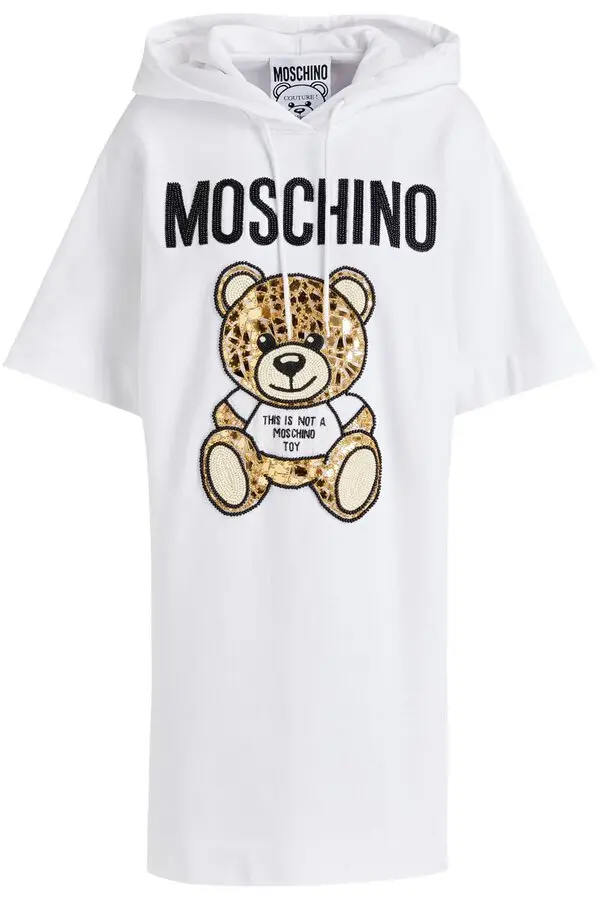 Moschino Embellished French Cottonterry Hooded Mini Dress - White