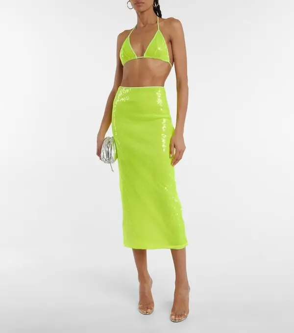 David Koma Sequined Triangle Bikini Top