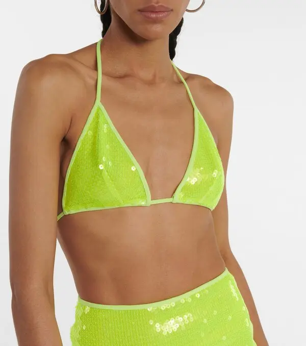 David Koma Sequined Triangle Bikini Top