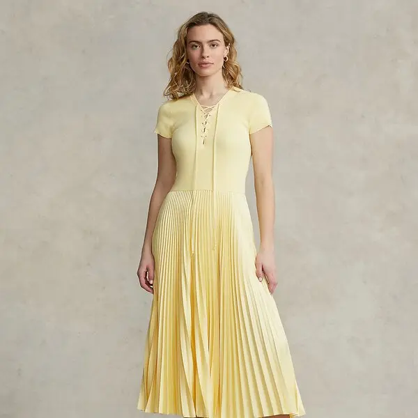 Ralph Lauren Sweater-Bodice Pleated Dress In T Bird Yellow - 50% Off |  Editorialist
