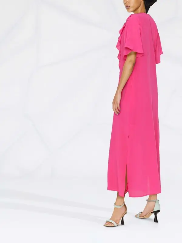 Gold Hawk Ruffle-trim V-neck Long Dress - Pink