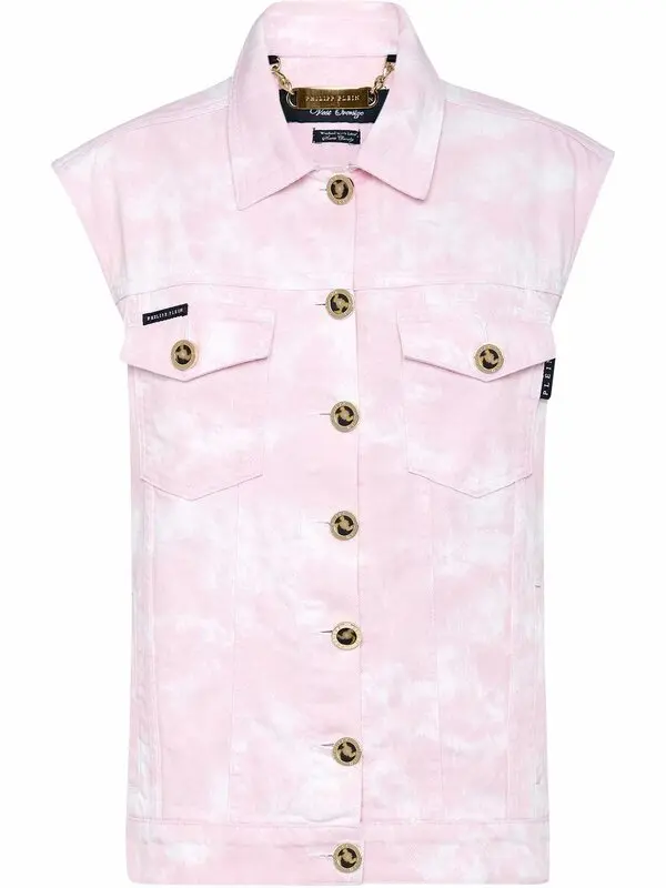 Philipp Plein Bleach-effect Denim Vest - Pink