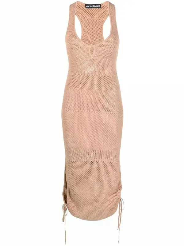 ANDREĀDAMO Sheer Knitted Raceback Dress - Neutrals