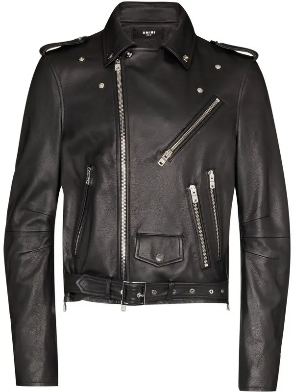 Amiri Paint Embroidery Leather Biker Jacket - Black