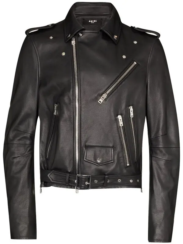 Amiri Paint Embroidery Leather Biker Jacket