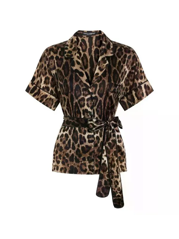 Dolce & Gabbana Leopard-print Belted Silk Shirt - Brown