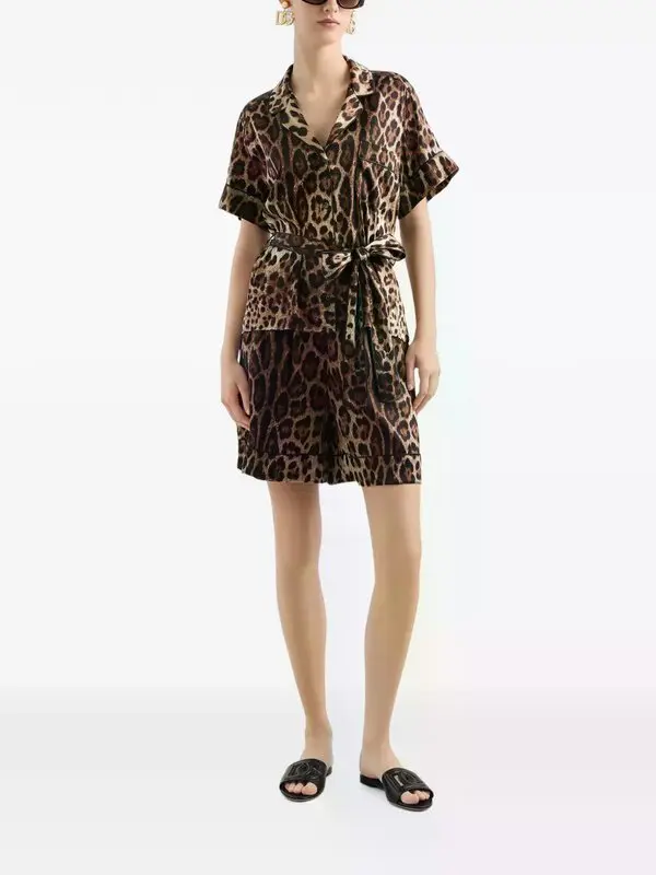 Dolce & Gabbana Leopard-print Belted Silk Shirt - Brown