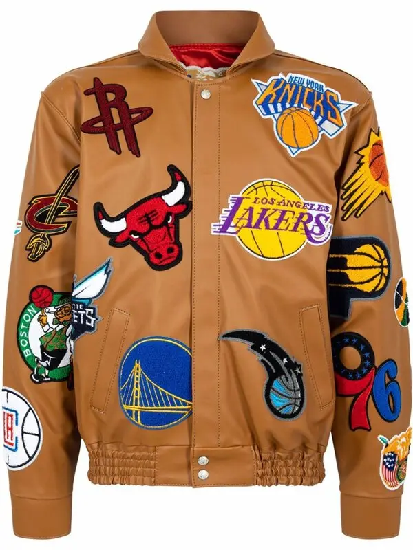 JEFF HAMILTON Nba Collage Faux-leather Jacket - Brown