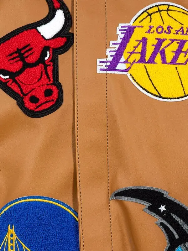 JEFF HAMILTON Nba Collage Faux-leather Jacket - Brown