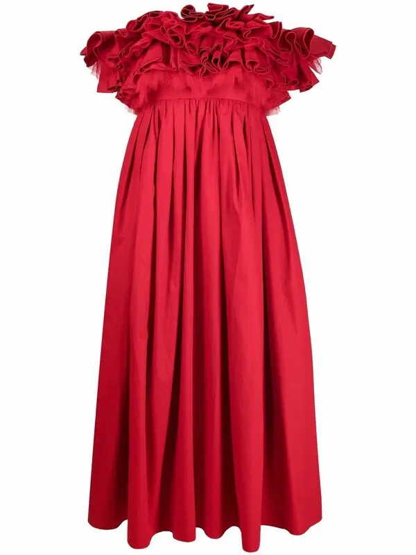 knee length dresses for ladies Arielle Off Shoulder Ruffle Midi Dress / Plum | Meshki