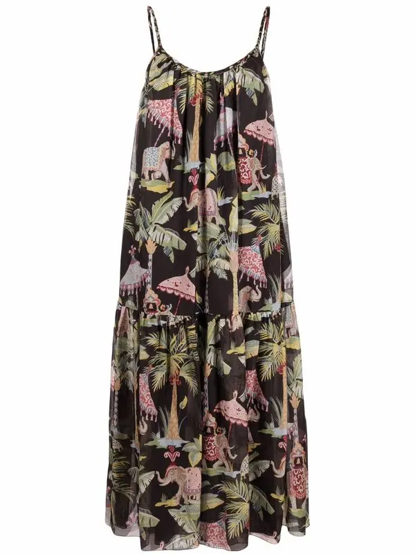 Red Valentino Elephant-print Tiered Midi Dress