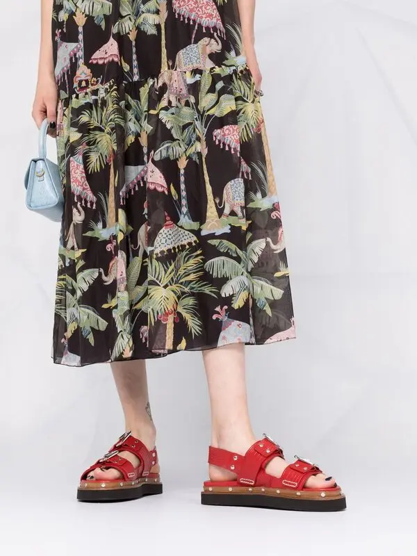 Red Valentino Elephant-print Tiered Midi Dress