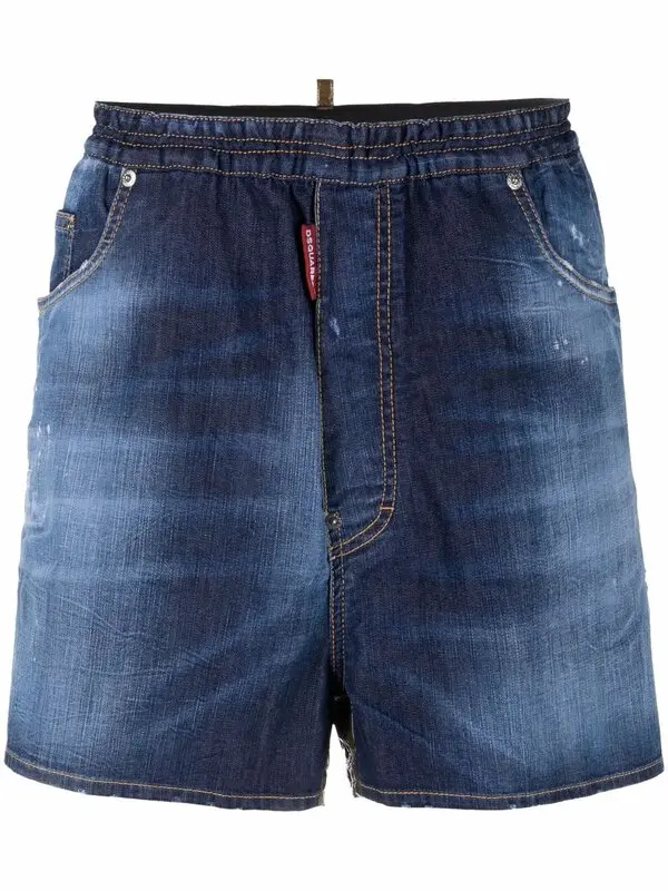 Dsquared2 Distressed Panelled Denim Shorts - Blue