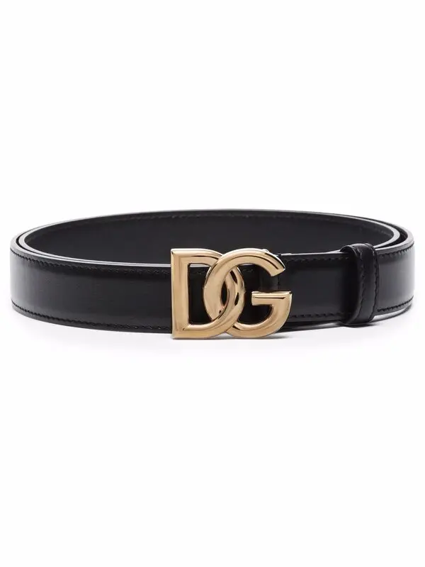 Dolce & Gabbana Logo Buckle Leather Belt - Black
