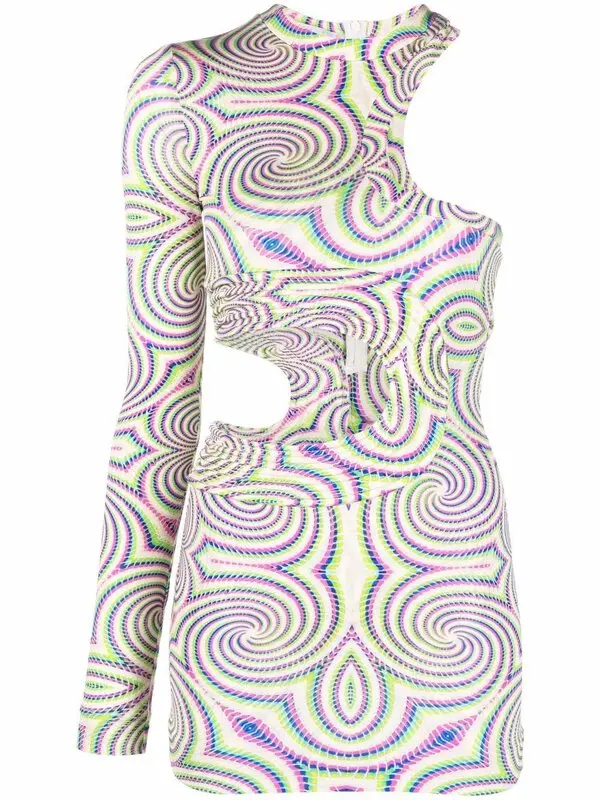 Stella McCartney Spiral-print Cut-out One-shoulder Top - Neutrals