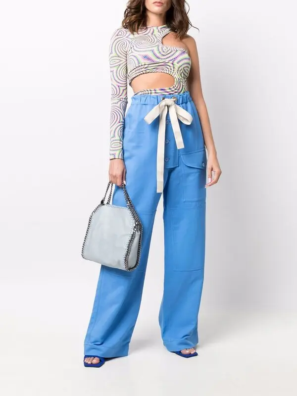 Stella McCartney Spiral-print Cut-out One-shoulder Top - Neutrals