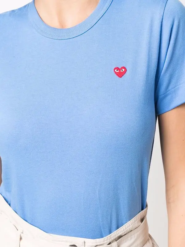 Play Comme Des Garcon Embroidered-logo T-shirt - Blue