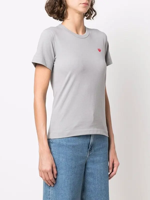 Play Comme Des Garcon Embroidered-logo T-shirt - Grey
