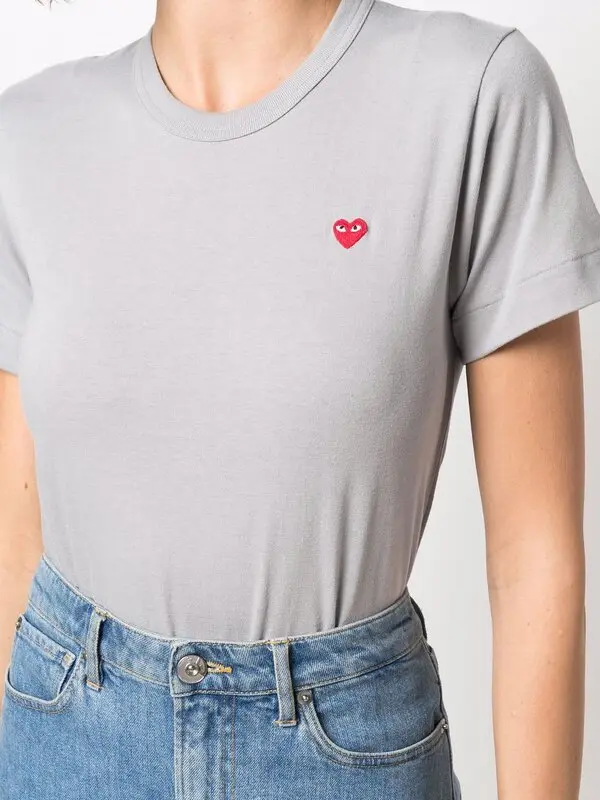 Play Comme Des Garcon Embroidered-logo T-shirt - Grey