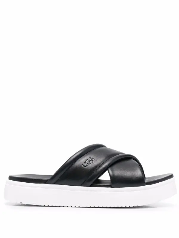 UGG Cross-strap Leather Platform Sandals - Black