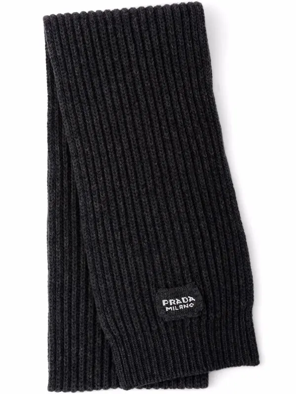 Prada Logo-patch Knitted Scarf - Black