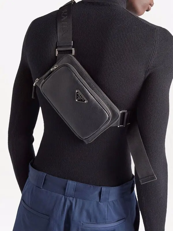 Prada Logo Plaque Zipped Crossbody Bag