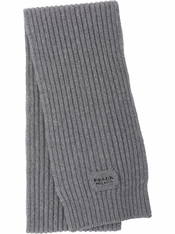 Prada Logo-patch Knitted Scarf - Grey