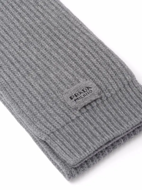 Prada Logo-patch Knitted Scarf - Grey