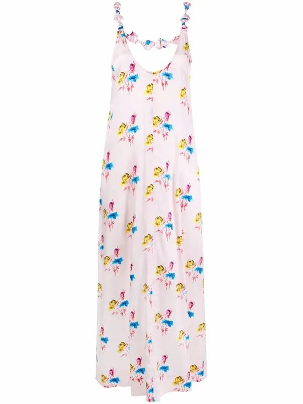 GANNI Floral-print Slip Midi Dress - Pink