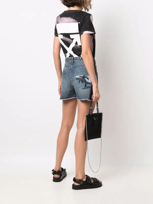 Palm Angels Palm Tree-embroidered Denim Shorts