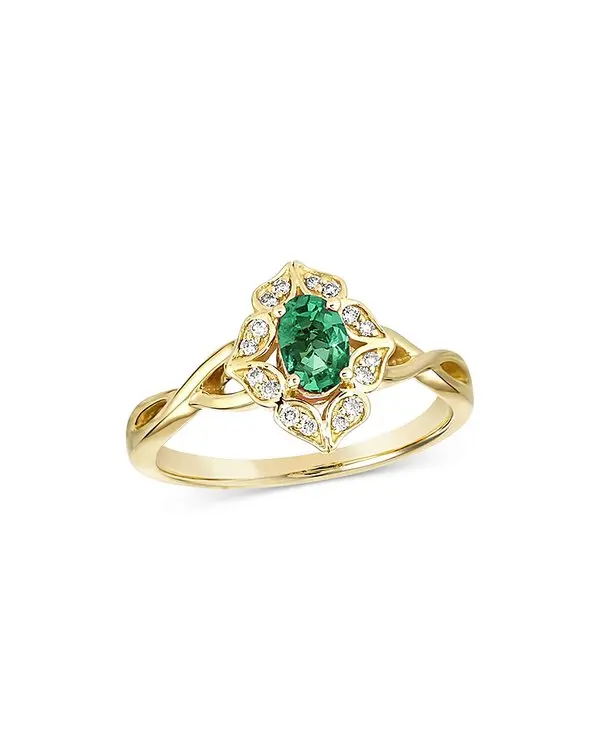 Bloomingdale'S Emerald And Diamond Art Deco Ring - Green/gold