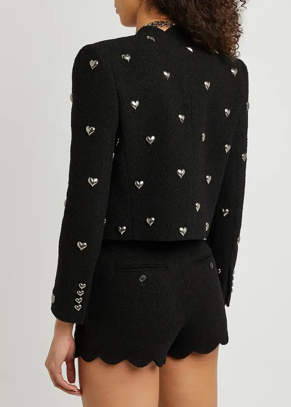 Saint Laurent Heart-Embellished Wool-Blend Bouclé Jacket