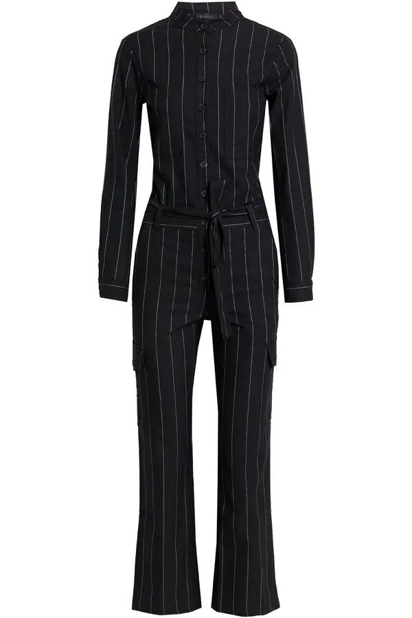 THE RANGE Pinstriped Crepe Jumpsuit - Black